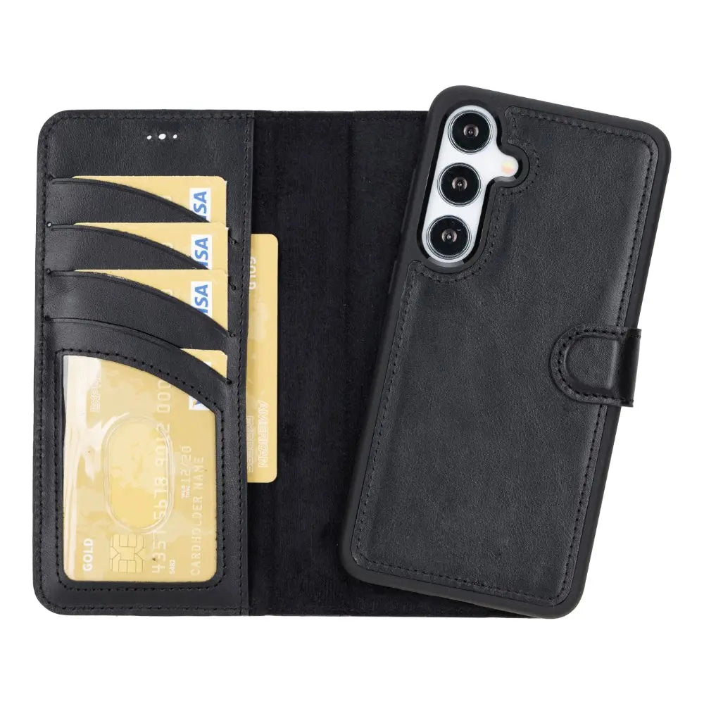 Samsung Galaxy S25 Plus Leather black Wallet Case with 4 Card Holder ...