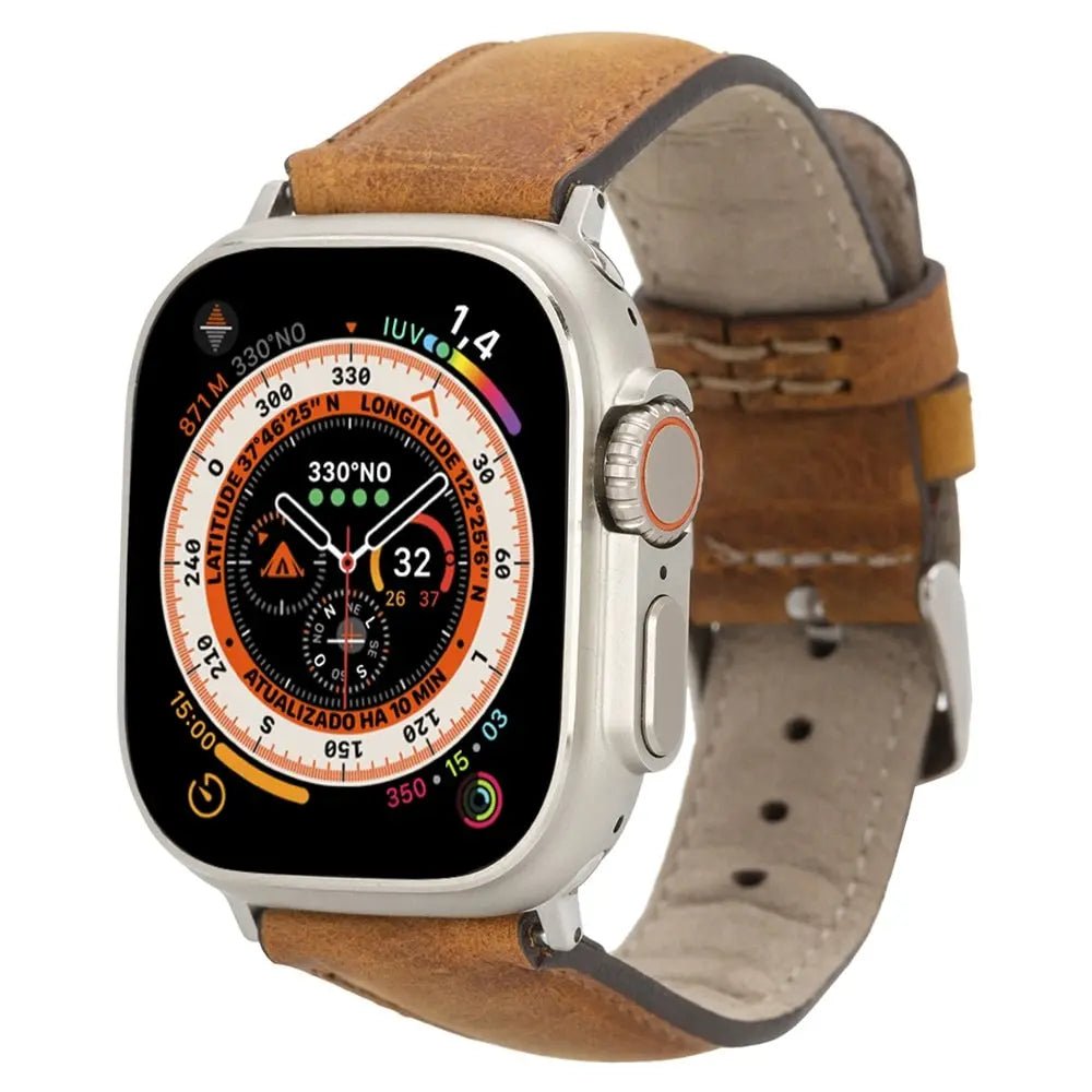 Almond Brown Apple Watch Band 45mm 44mm 41mm 40mm Genuine Leather ...